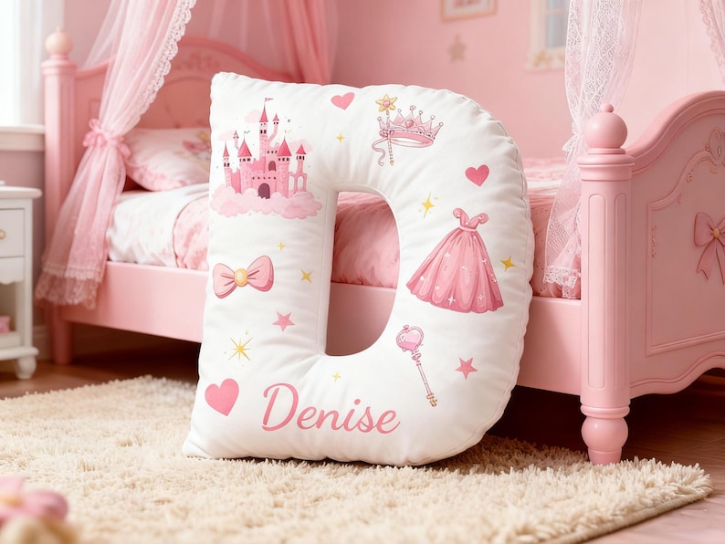 Personalized Princess Letter Throw Pillow,custom Kids Name Pillow,pink ...