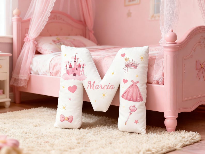Personalized Princess Letter Throw Pillow,custom Kids Name Pillow,pink ...