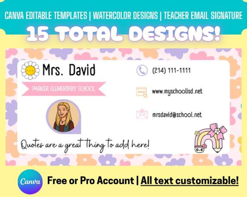 Kawaii Daisy Teacher Email Signature | Pastel Floral Design (canva ...
