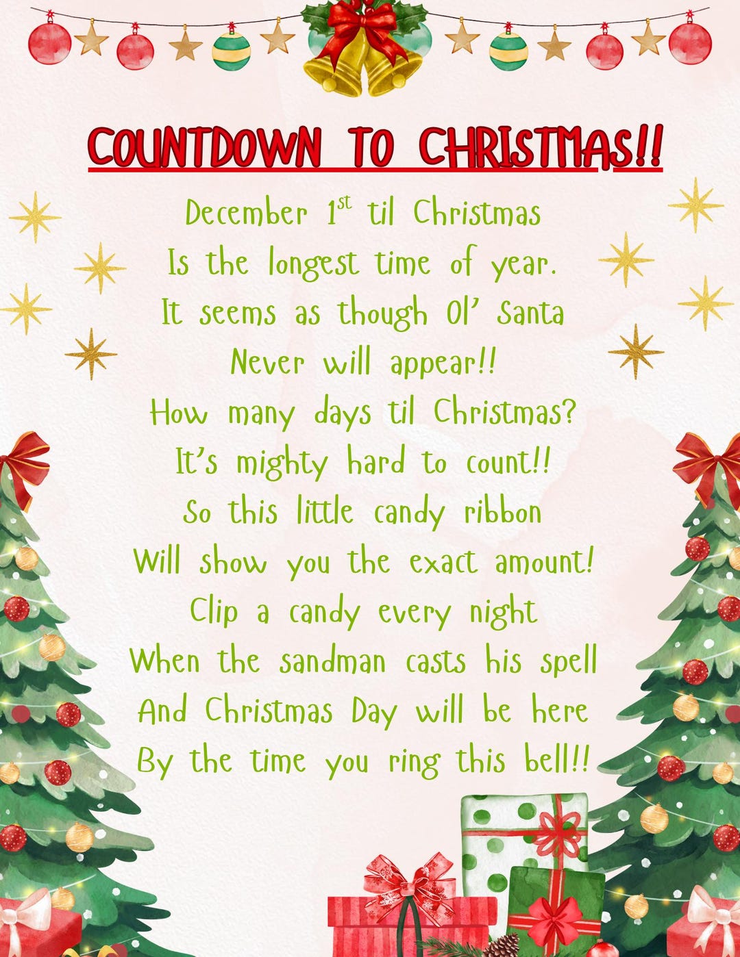 Christmas Countdown Poem: Candy Ribbon / Calendar Activity (printable ...