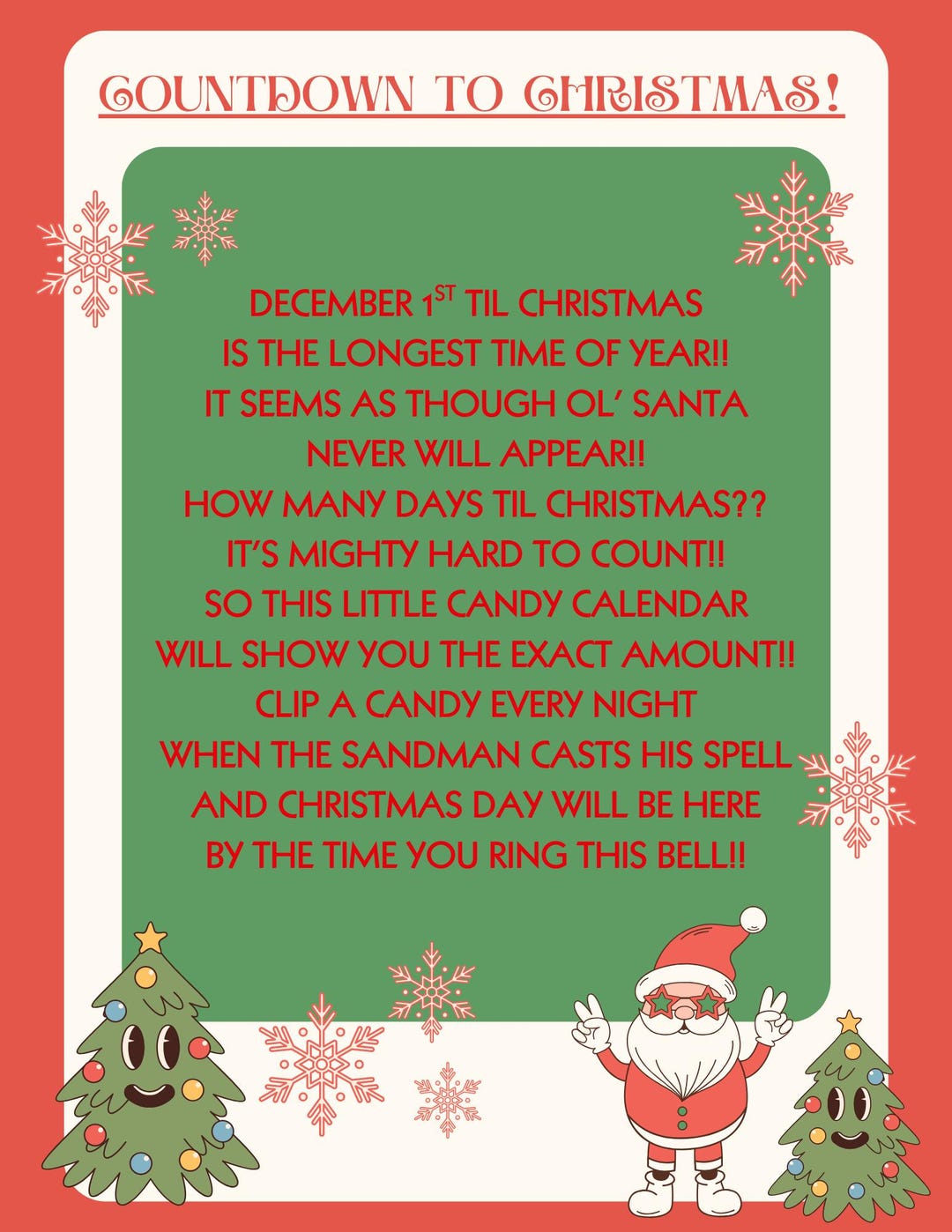 Christmas Candy Countdown Poem: Teacher Holiday Printable (PDF) - Etsy