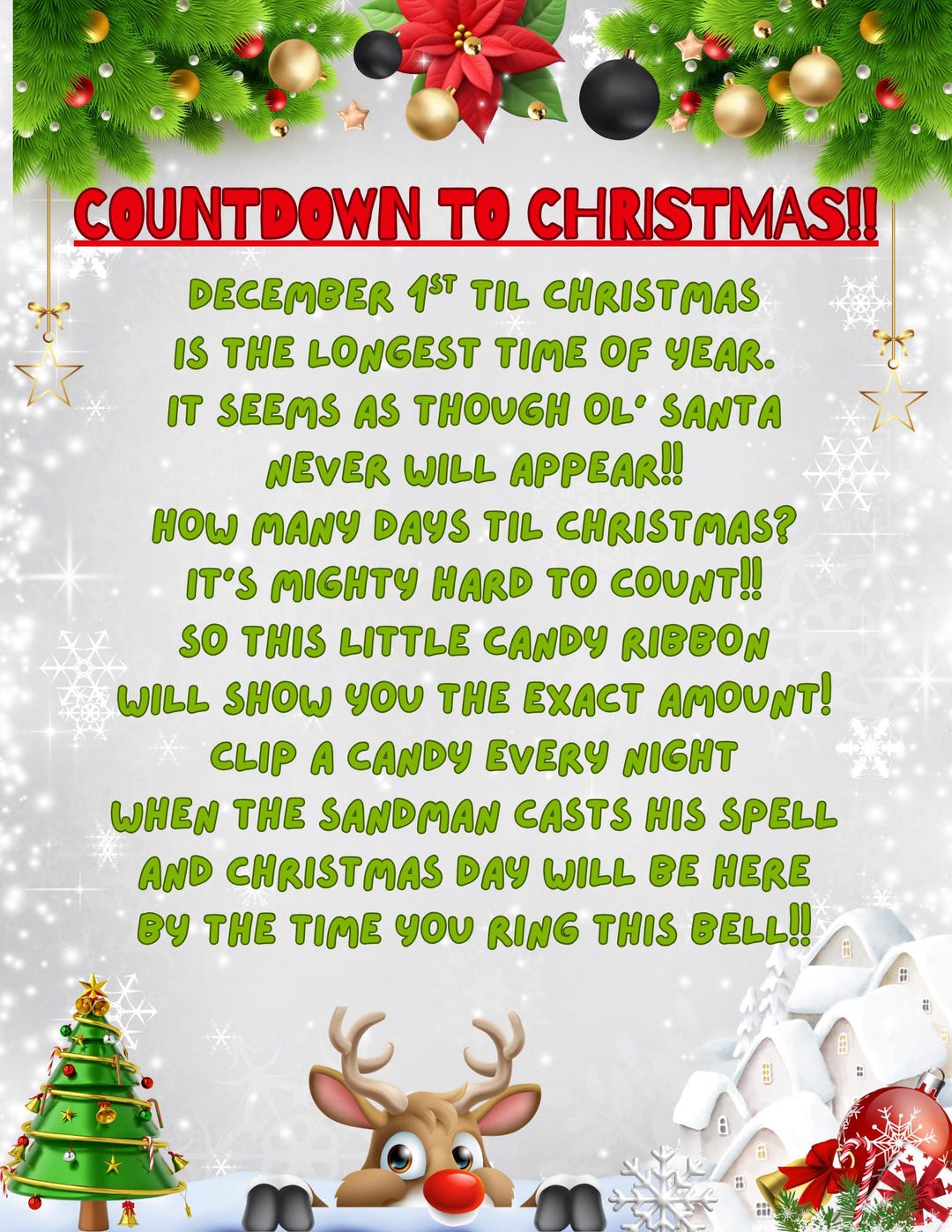 Christmas Countdown Poem: Candy Ribbon / Calendar Activity (printable ...