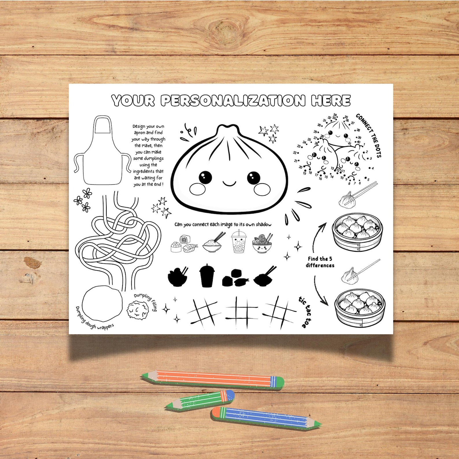 Little Dumpling Baby Shower Coloring Page Placemat, Party Favors ...