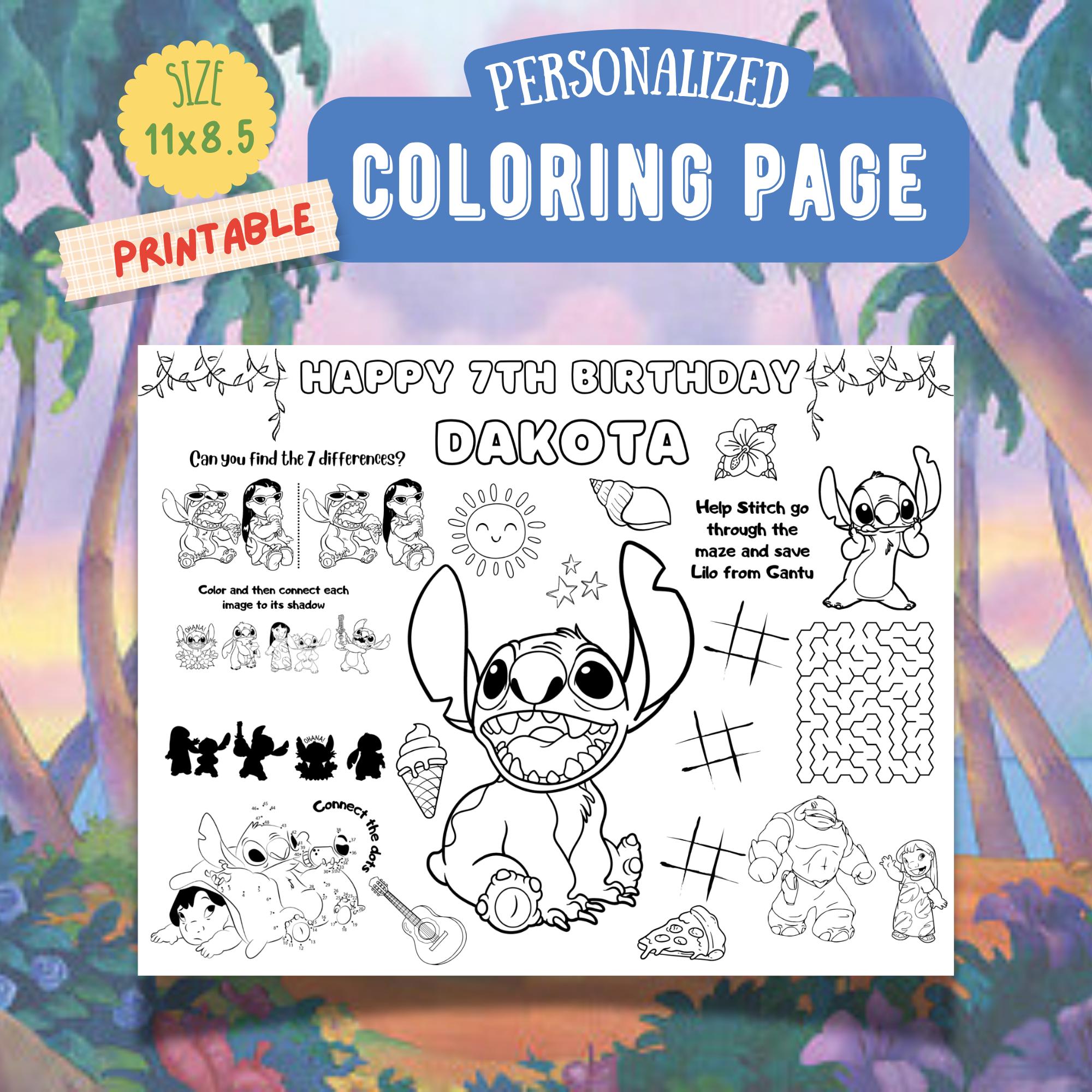 Stitch Birthday Coloring Page Placemat, Party Favors, Printable ...