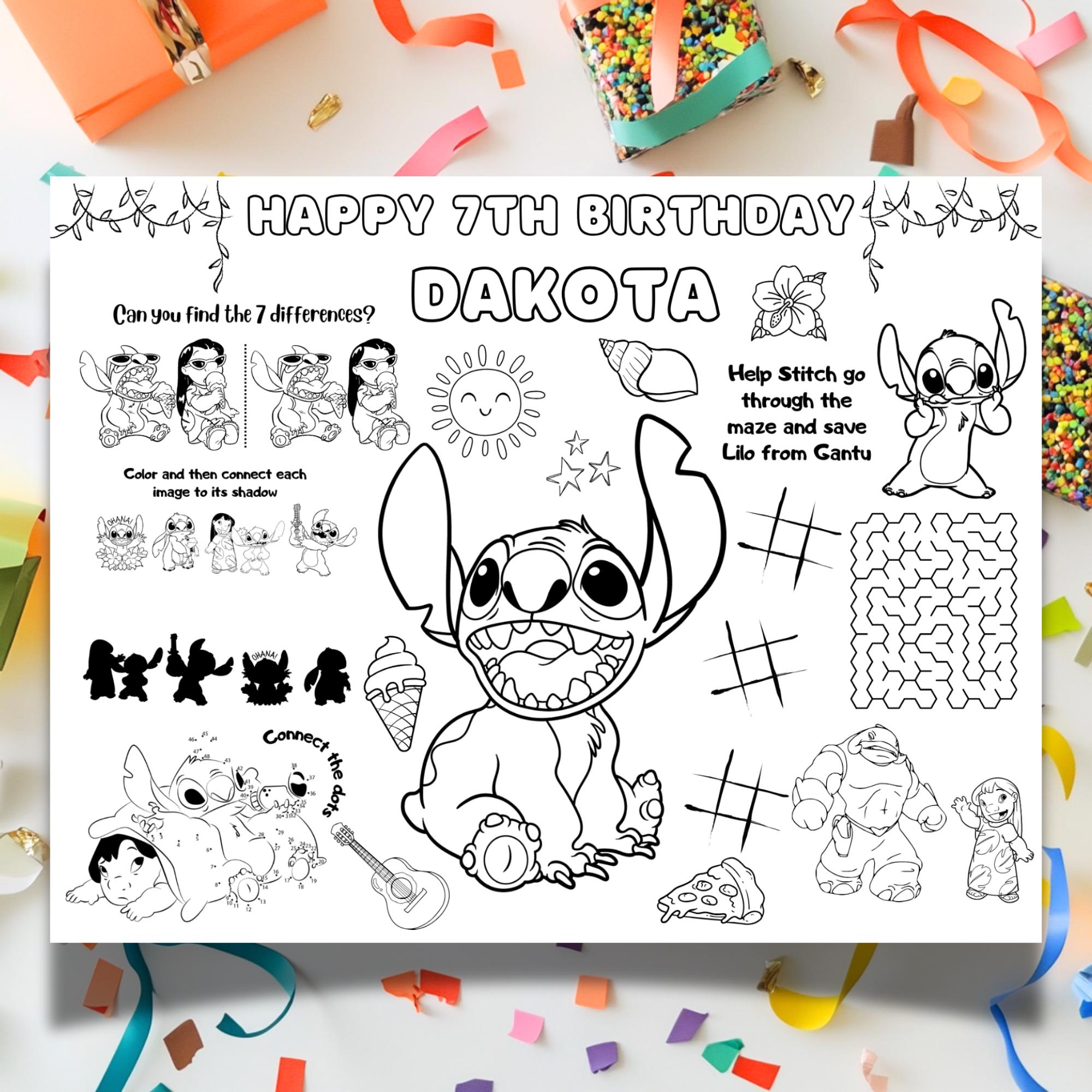 Stitch Birthday Coloring Page Placemat, Party Favors, Printable ...