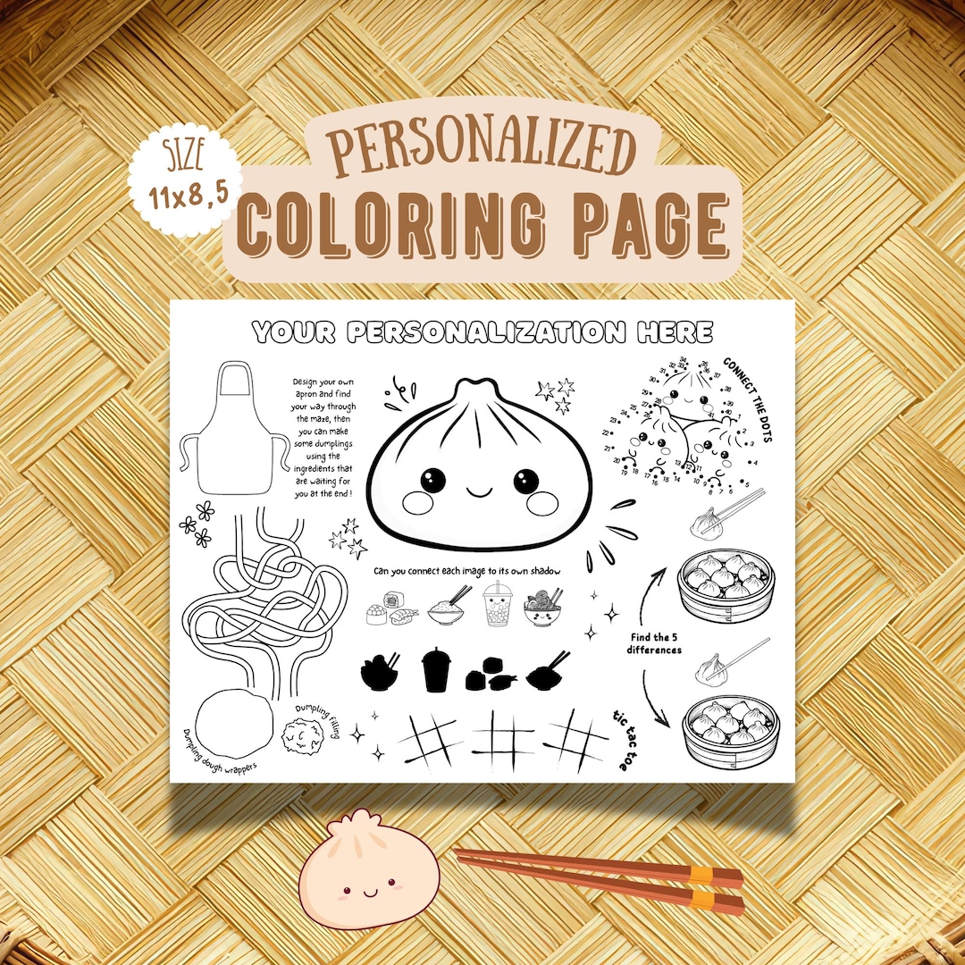 Little Dumpling Baby Shower Coloring Page Placemat, Party Favors ...