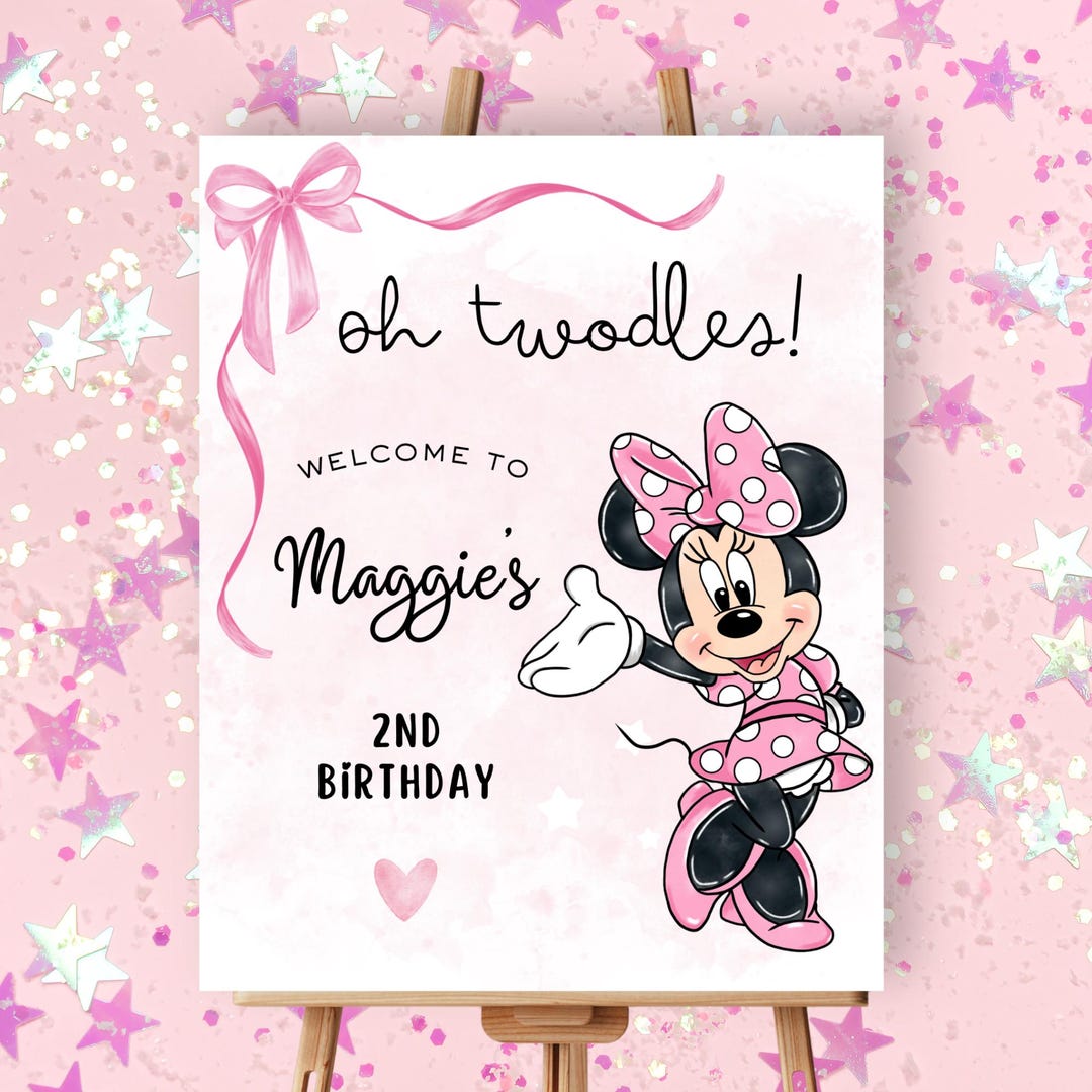 Minnie Mouse Birthday Welcome Sign, Pink, Personalized, Printable - Etsy
