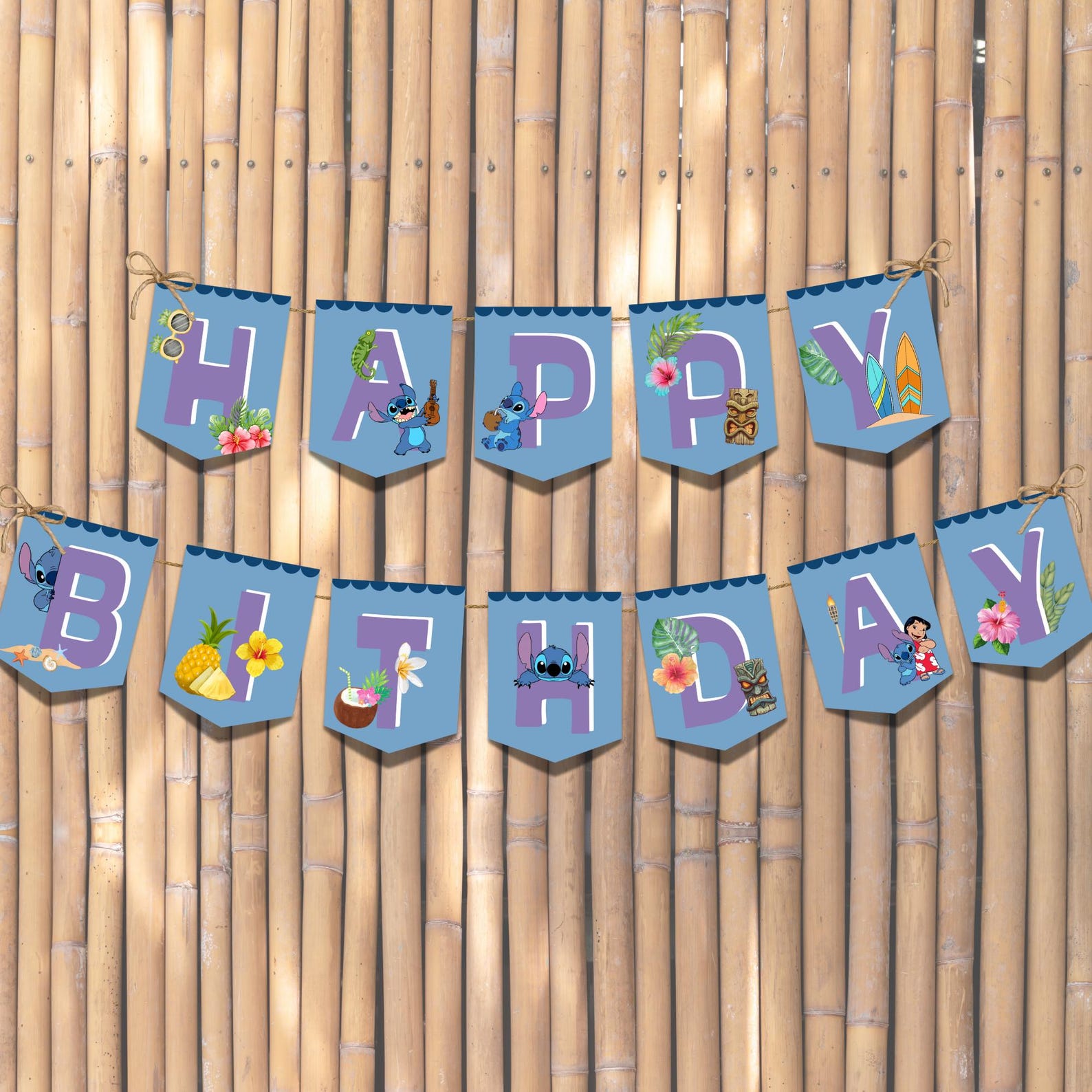 Stitch Birthday Banner, Lilo and Stitch Party Decoration, Hawaii Beach ...
