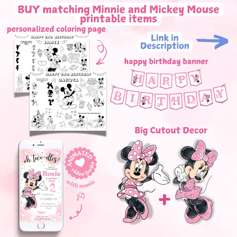 Minnie Mouse Birthday Welcome Sign, Pink, Personalized, Printable - Etsy