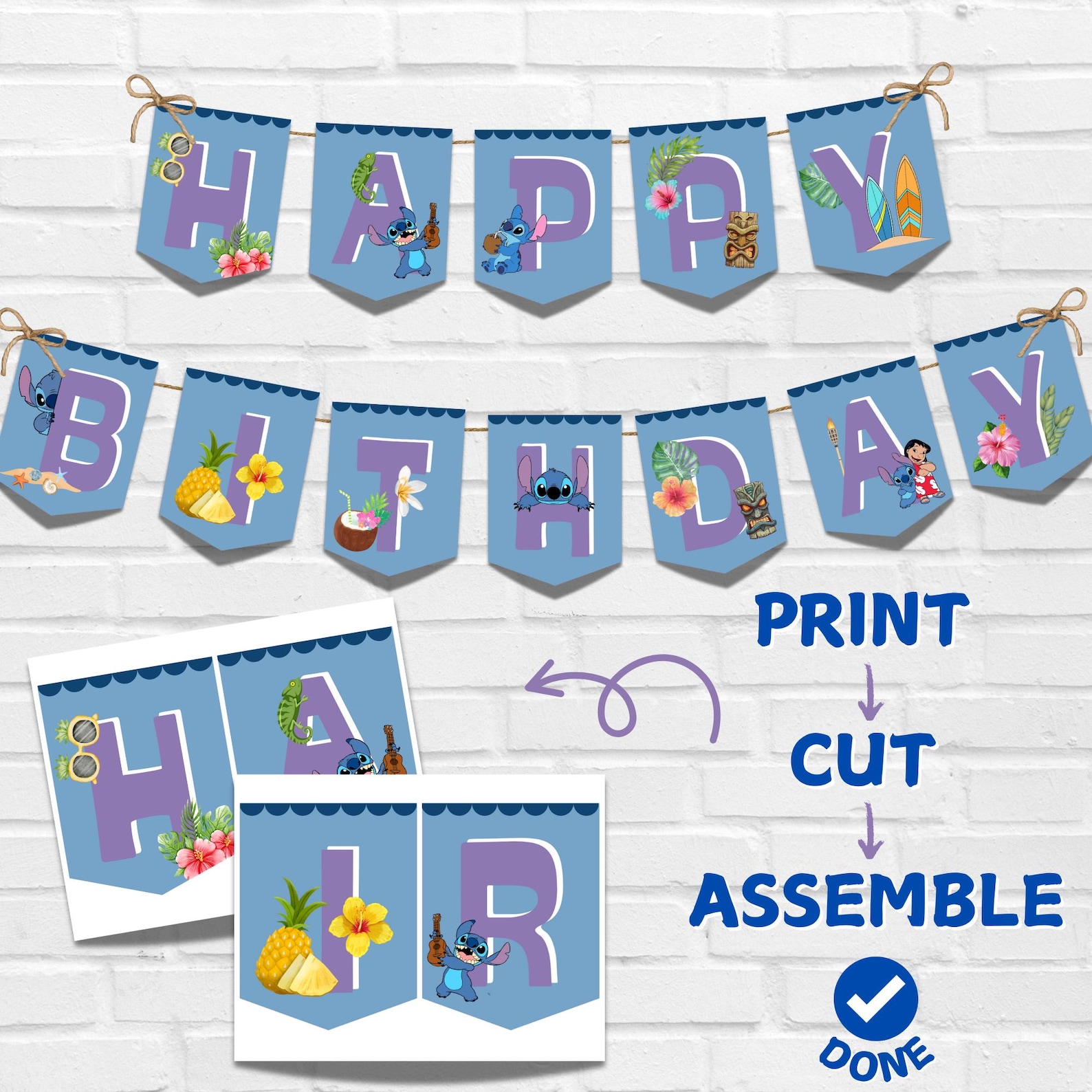 Stitch Birthday Banner, Lilo and Stitch Party Decoration, Hawaii Beach ...