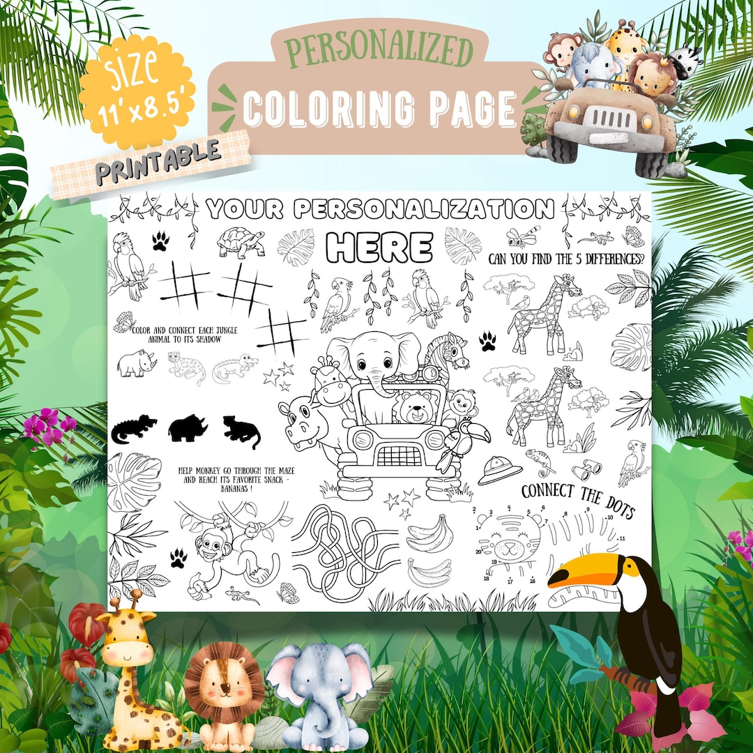 Safari Coloring Page, Wild On, Jungle Animals Activity Sheet, Printable ...