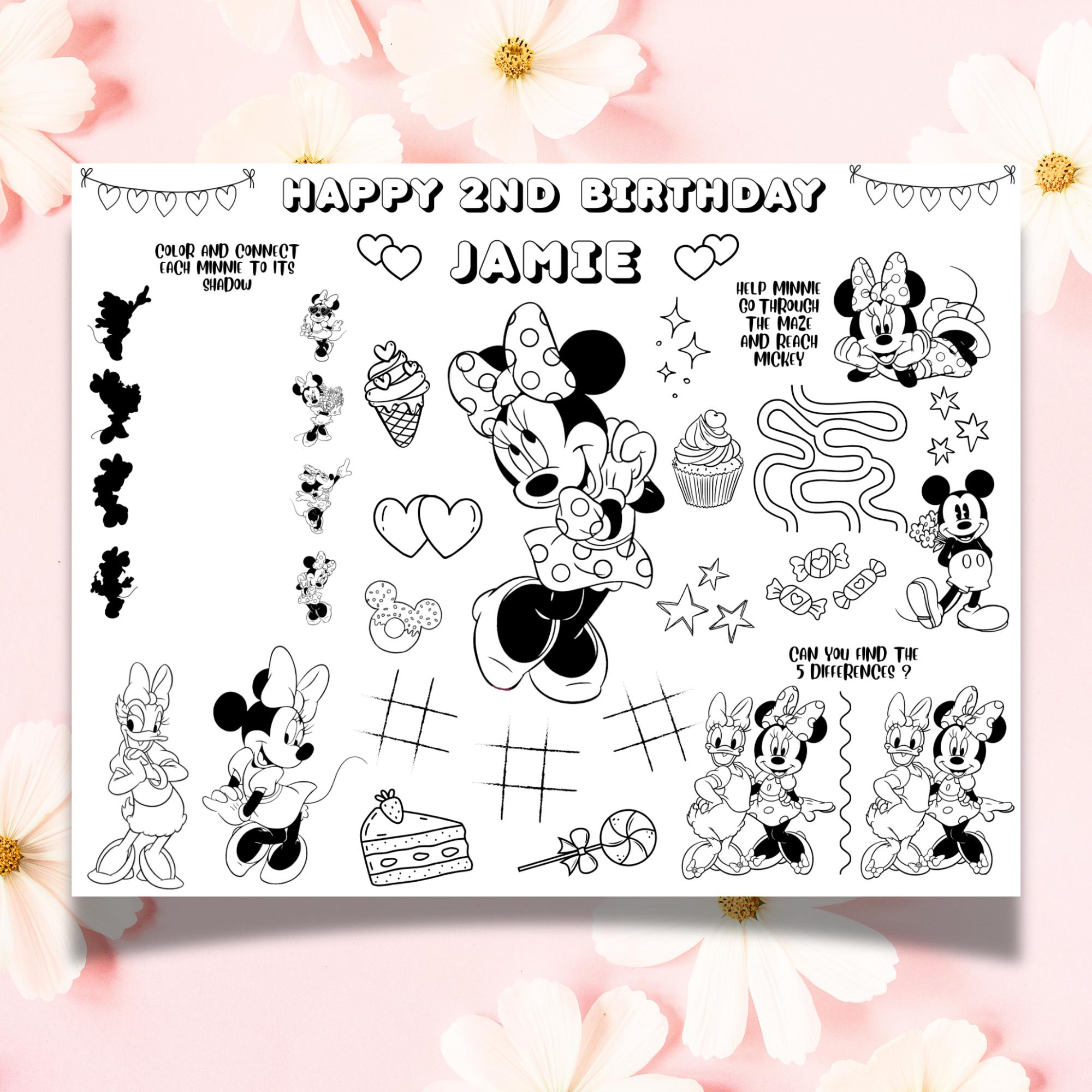 Minnie Mouse Birthday Coloring Page, Clubhouse, Personalized, Party ...