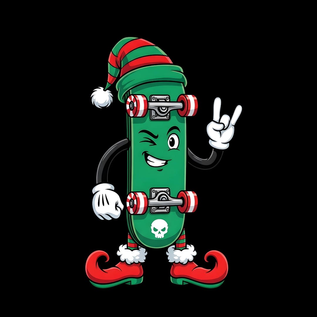 Christmas Skateboard Elf PNG | Funny Skater Santa Elf Design | Holiday ...