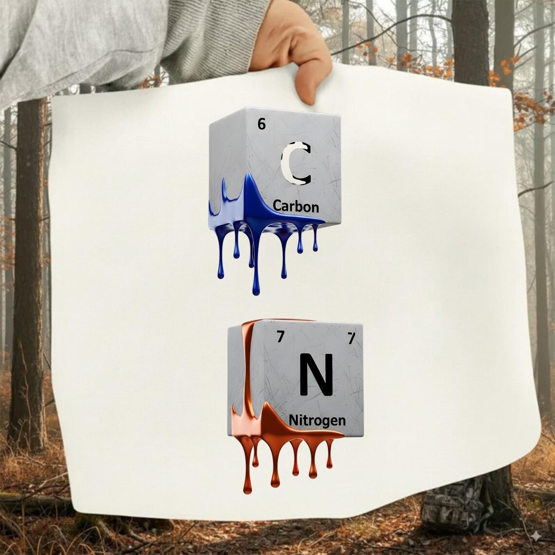 Dripping Carbon & Nitrogen 3D Blocks PNG | Textured Periodic Table ...