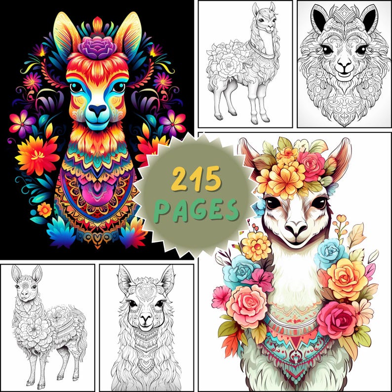 Mandala Llama Coloring Book: 215 Pages of Boho Alpaca Patterns (PDF ...