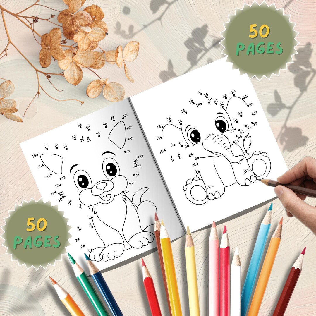 Cute Animals Dot to Dot Coloring Book for Kids, 50 Pages, Fun Counting ...