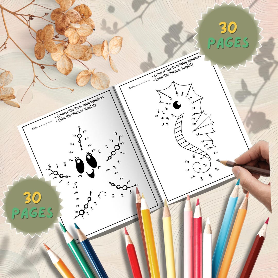 Ocean Animals Dot-to-dot Coloring Book: 30 Printable Pages (PDF ...