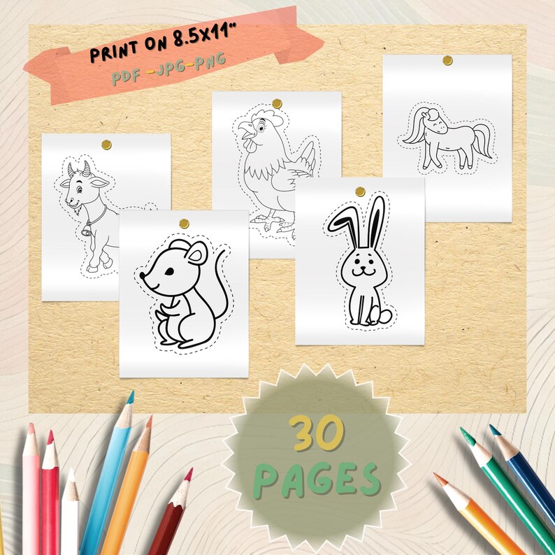 Farm Animal Trace and Cut Activity Book for Kids, 30 Printable Pages ...