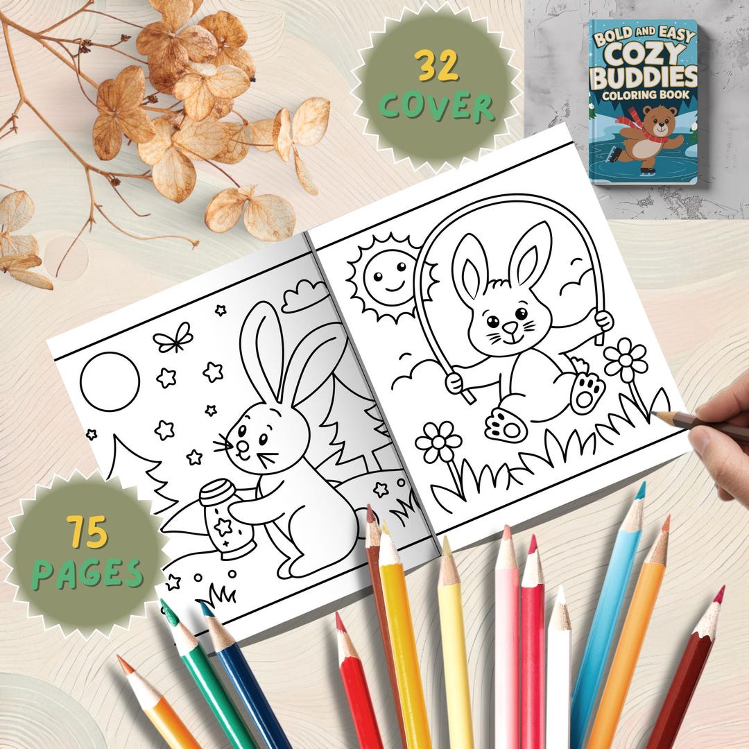 Cozy Buddies Coloring Book, 75 Bold & Easy Pages, 32 Covers, Adorable ...