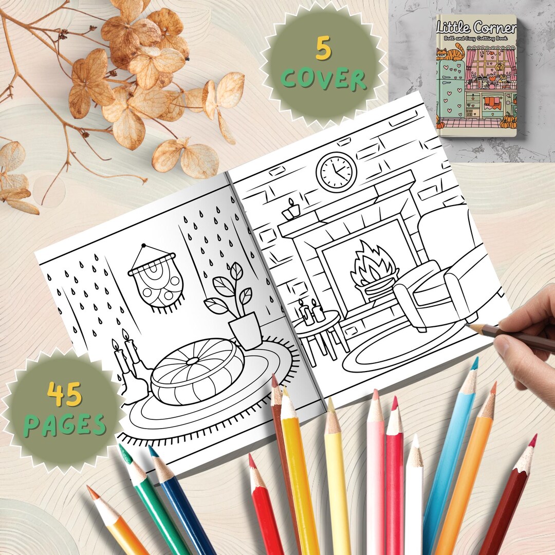 Cozy Home Coloring Book: 45 Hygge Nook Designs (PDF Downloadable Pages ...
