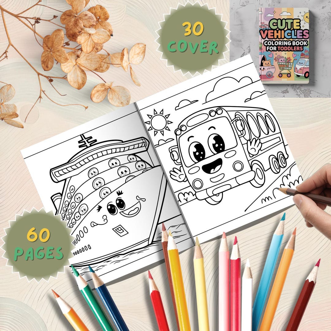 Toddler Vehicles Coloring Book: 60 Bold Pages, 30 Cover Designs (PDF ...