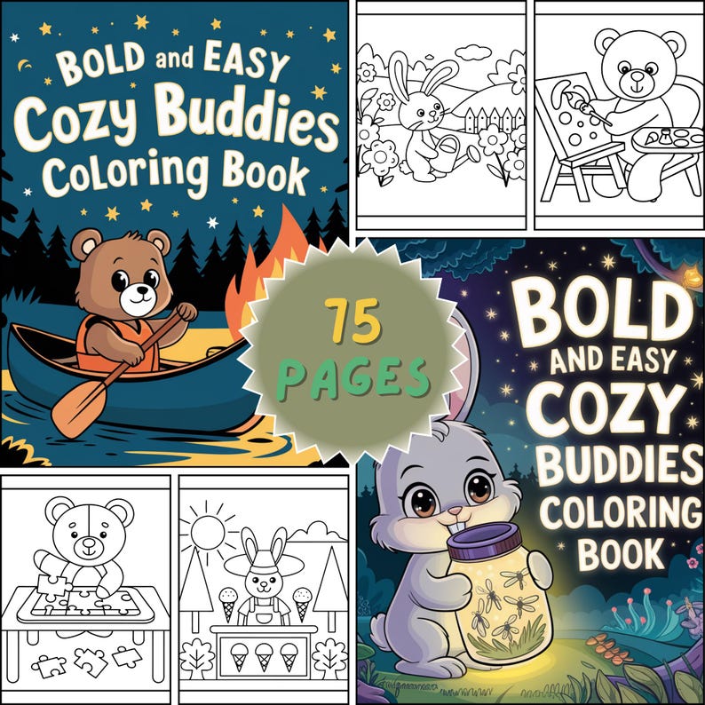 Cozy Buddies Coloring Book, 75 Bold & Easy Pages, 32 Covers, Adorable ...