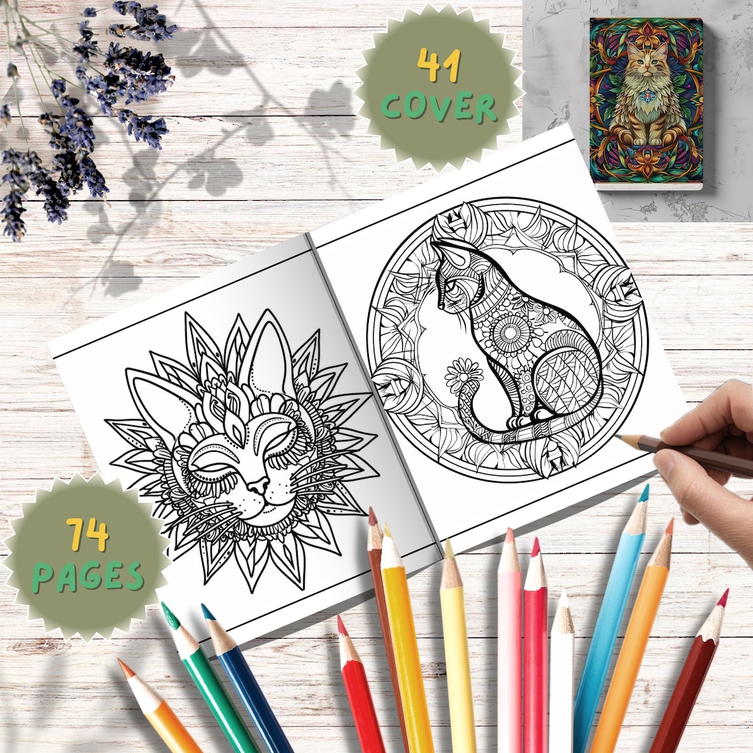 Mandala Cat Coloring Book: 74 Feline Designs + 41 Covers (PDF ...