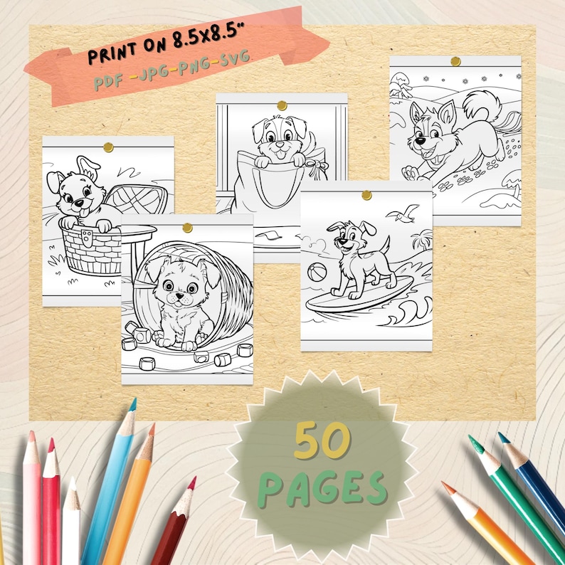 Dog Moments Coloring Book, 50 Bold and Easy PDF Pages + 20 Covers ...