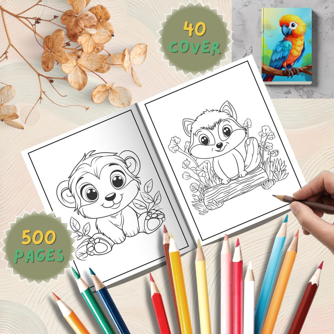 Cute Wild Animal Coloring Book, 500 Bold & Easy Pages 40 Covers, Jungle ...
