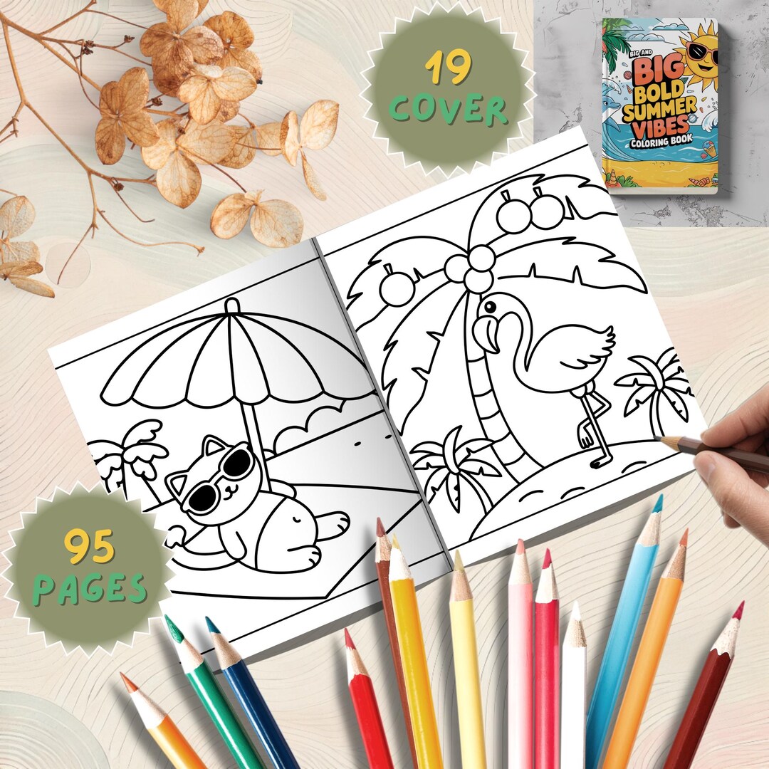 Big & Bold Summer Vibes Coloring Book, 95 Fun PDF Pages + 19 Covers ...