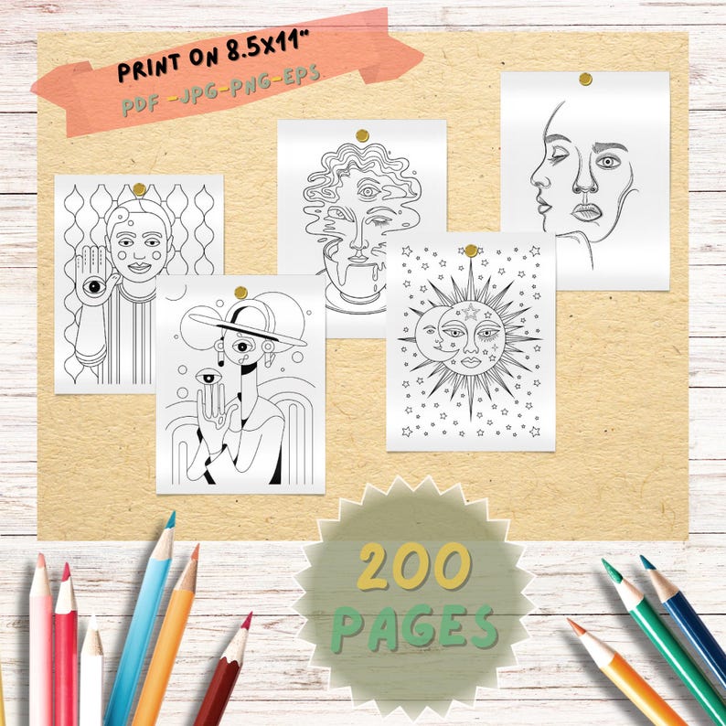 Picasso Faces Coloring Book, 200 Bold & Abstract PDF Pages + 40 Covers ...