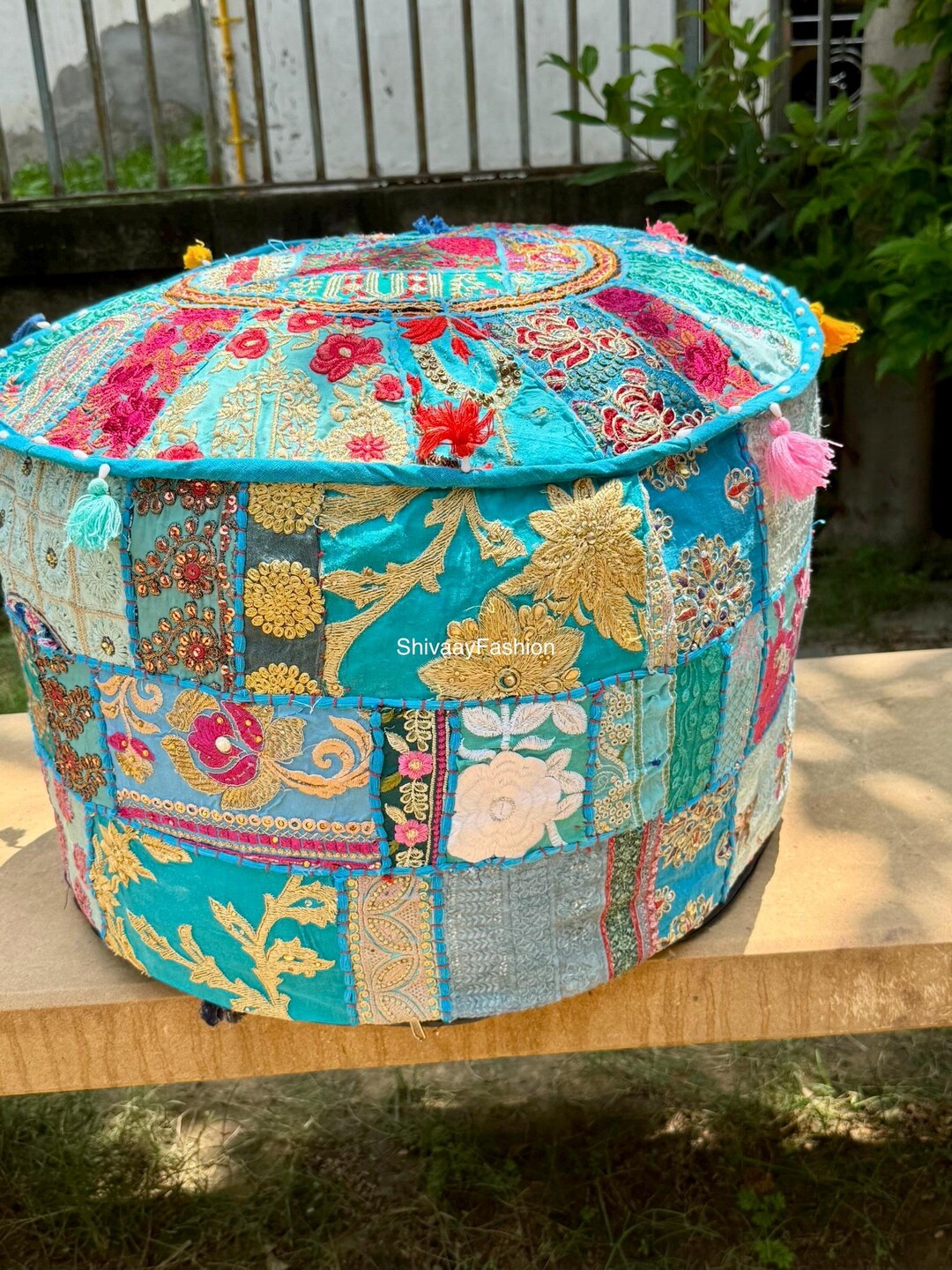 Ethnic Pouf Cover. Patchwork Foot Stool. Indian Home Deco. - Etsy