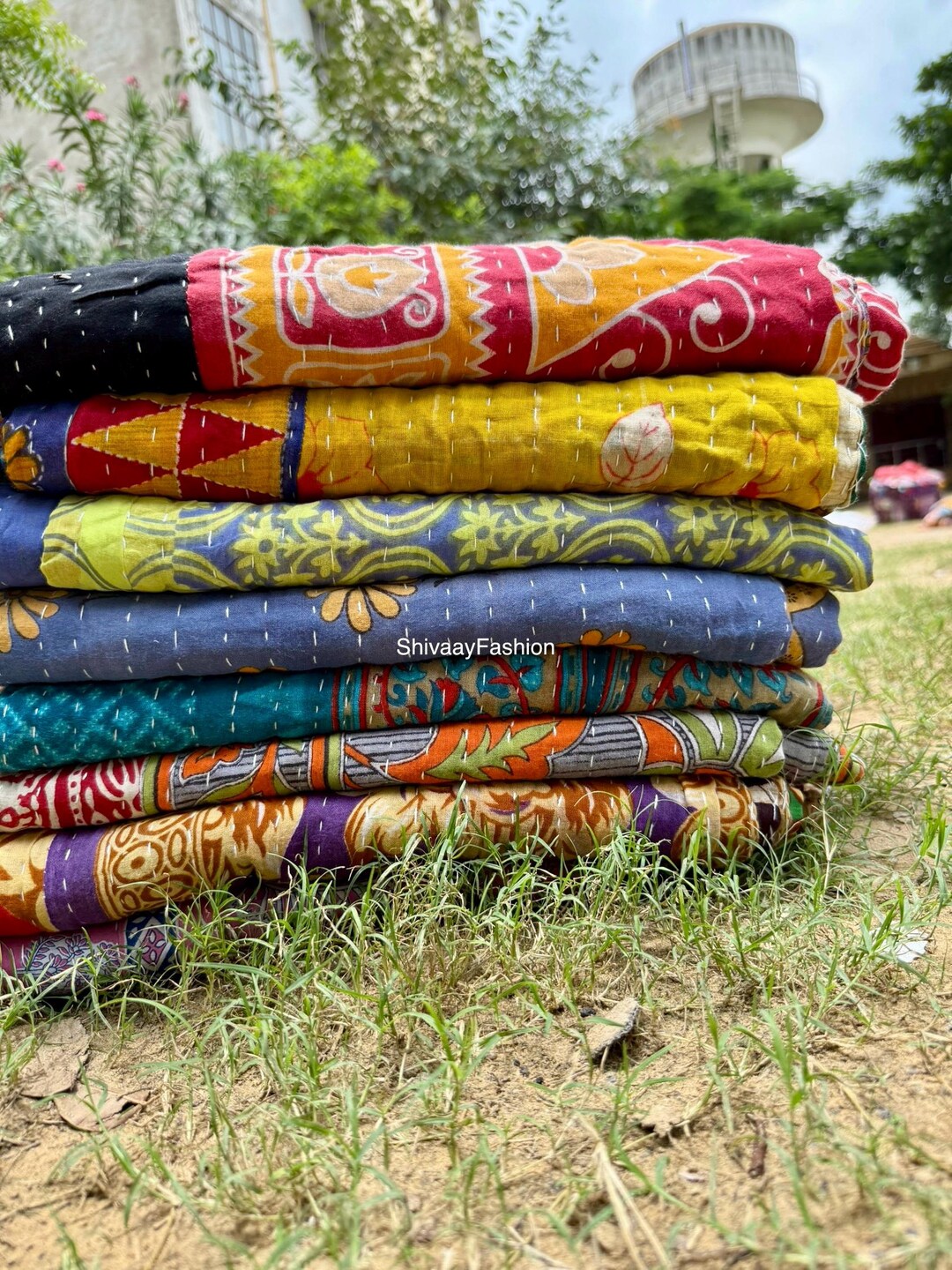Vintage Kantha Quilt, Sari Coverlet,throw Recycle Fabric,mix Lot of ...