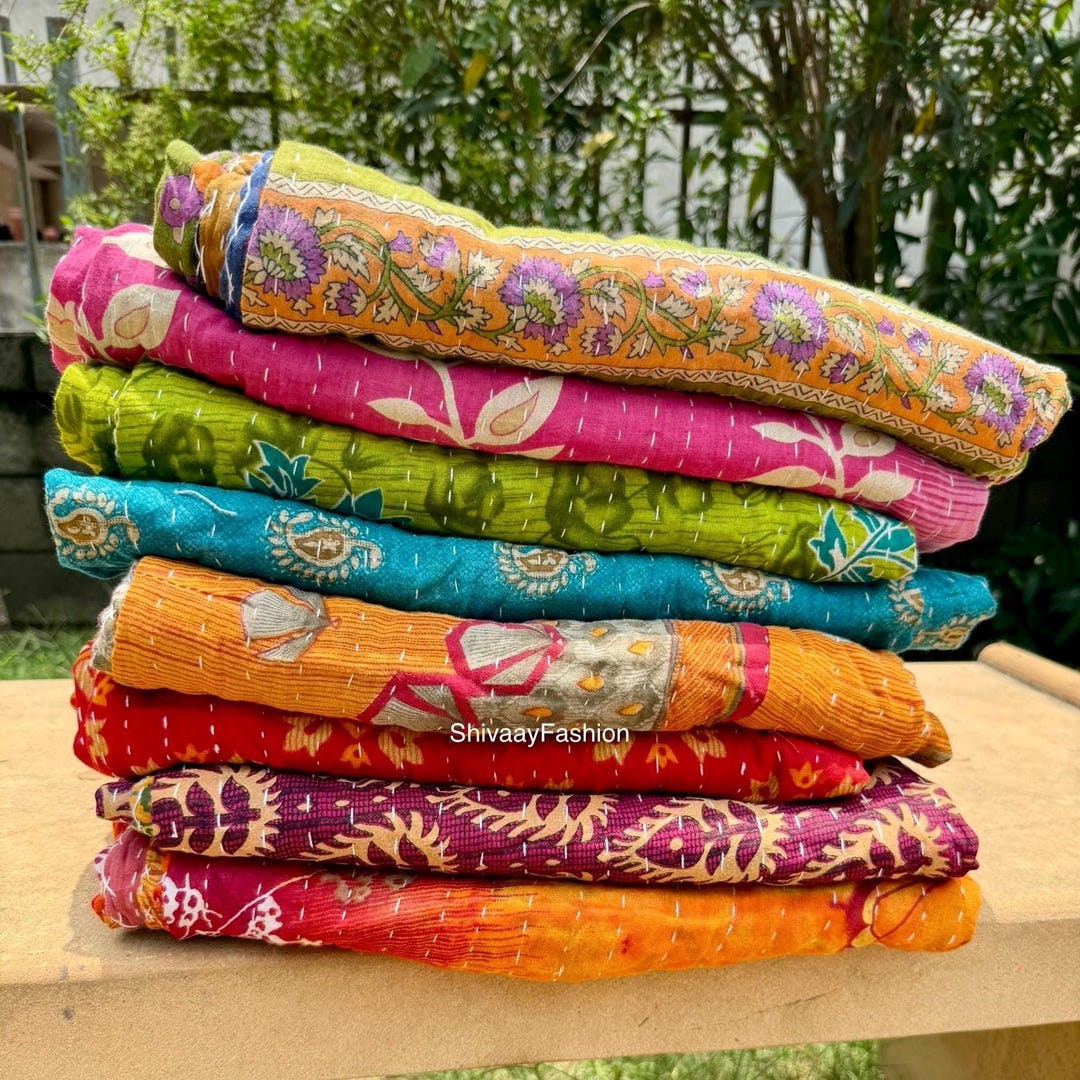 Vintage Kantha Quilt, Indian Sari Quilt Kantha Throw Blanket, Antique ...