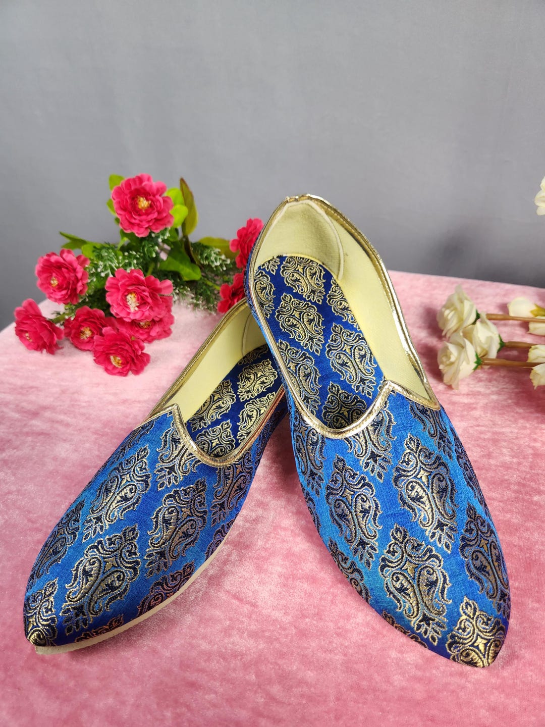 Blue Wedding Mojari Shoes for Men: Indian Groom Sherwani Jutti - Etsy