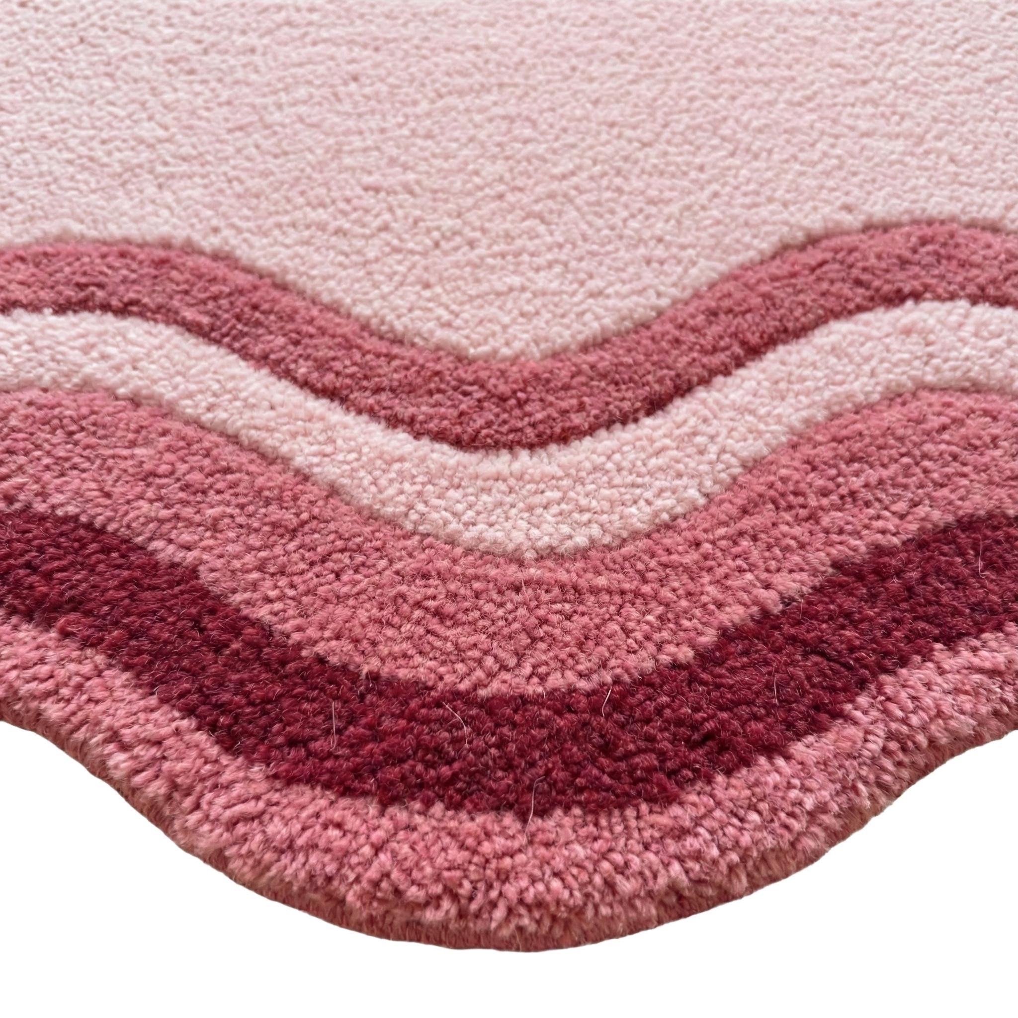 Pink Wavy Wool Hand Tufted Rug – Modern Retro Wiggle Area Rug, Soft ...