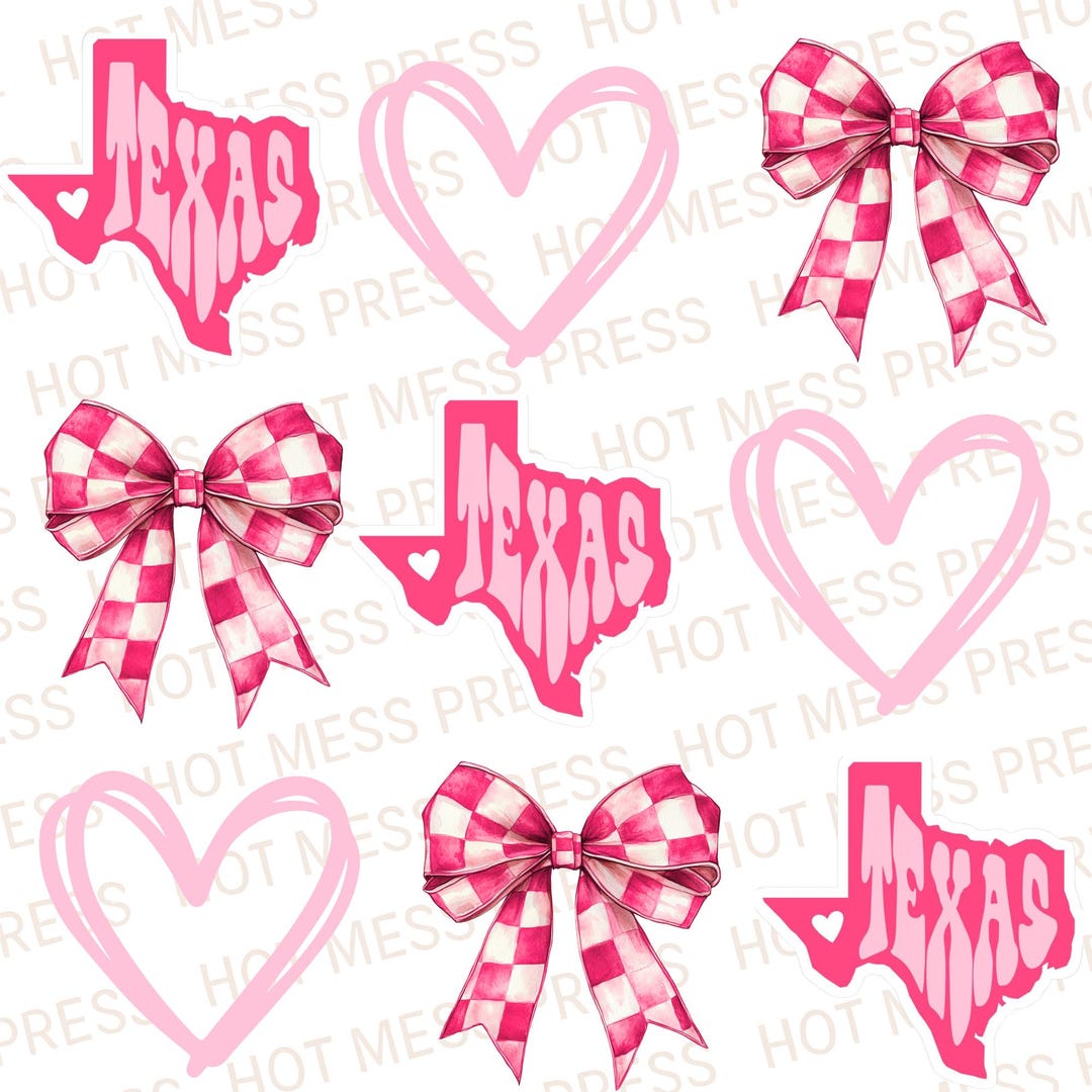 Pink Texas PNG | Checkered Bows & Hearts (digital Download) - Etsy