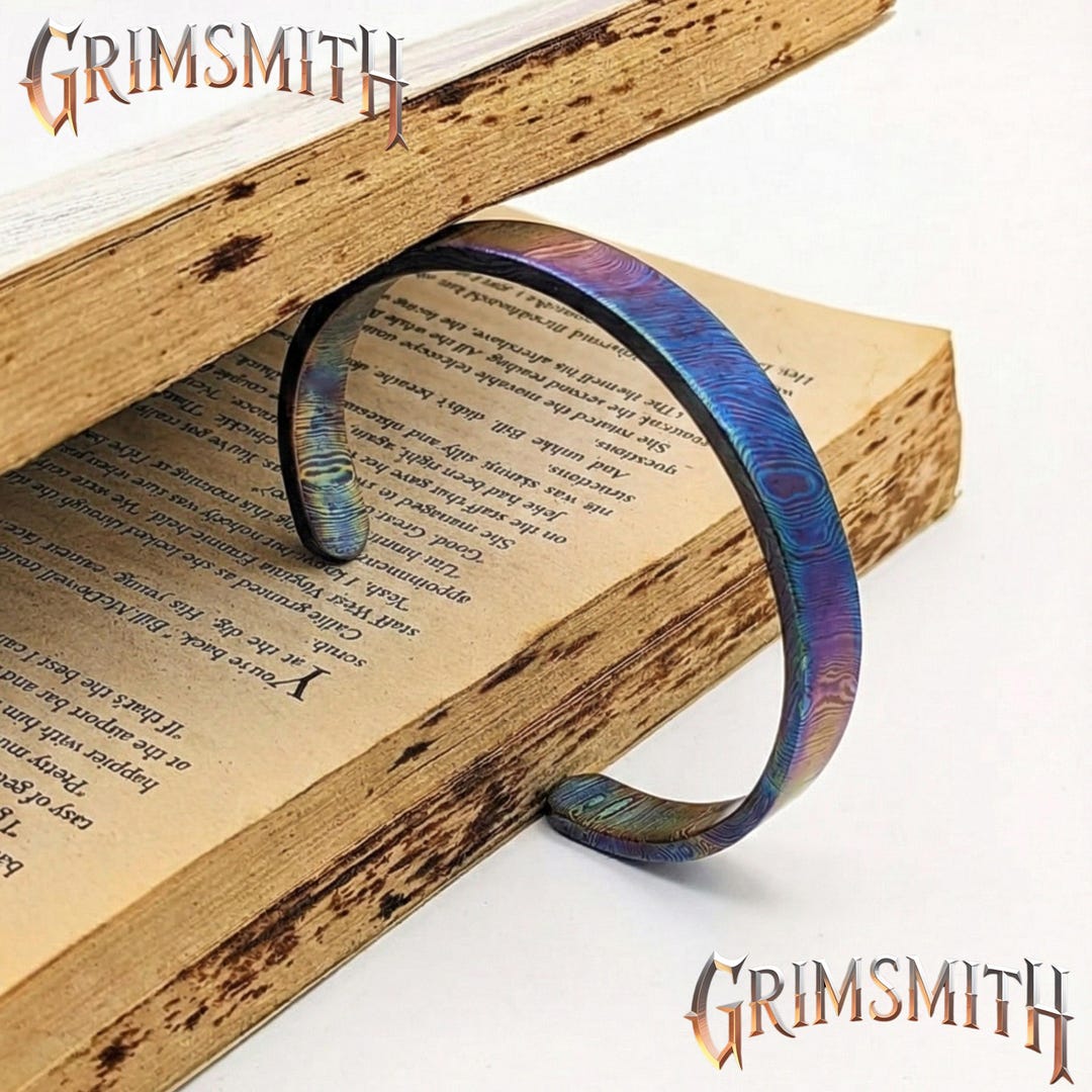 Viking Damascus Steel Cuff Bracelet – PVD Multicolor Bangle – Hand ...