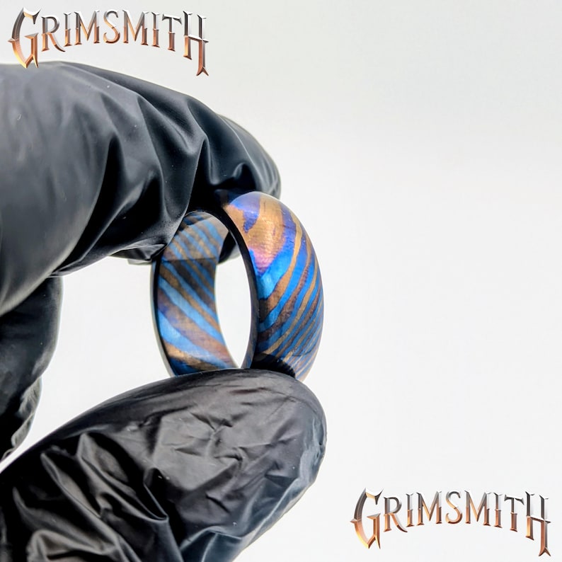 Blue Flame Aegis – Anodized Titanium Timascus Dome Ring | Unisex ...