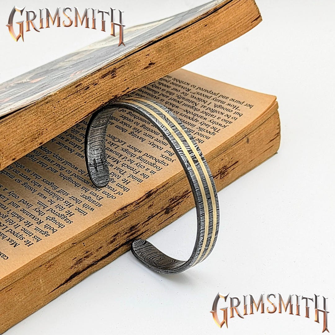 Hand Forged Damascus Steel Cuff Bracelet – Viking Nordic Bangle With ...