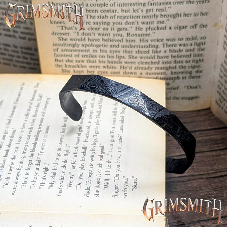 The Black Raven – Viking Damascus Steel Cuff Bracelet | 6mm Hammered ...