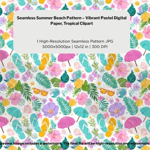 Seamless Summer Beach Pattern – Vibrant Pastel Digital Paper, Tropical ...