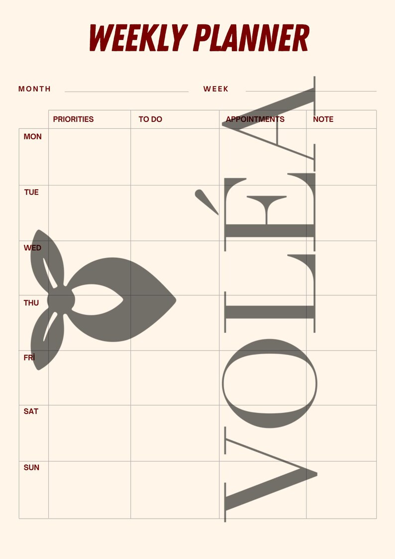 Minimal Weekly Planner | Printable Productivity PDF | A4 Digital Layout ...