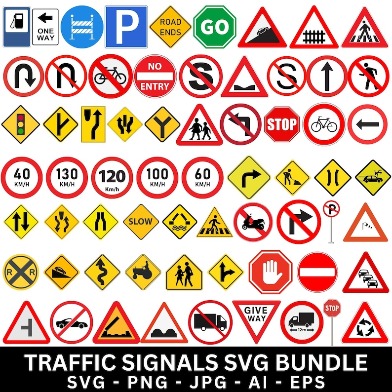Road Signs SVG Bundle, Traffic Warning Symbols, Cricut Silhouette Files ...