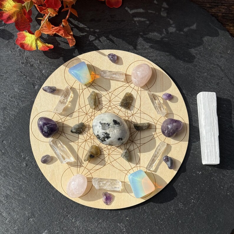 Third Eye Crystal Grid: Moonstone, Amethyst, Quartz, Selenite ...