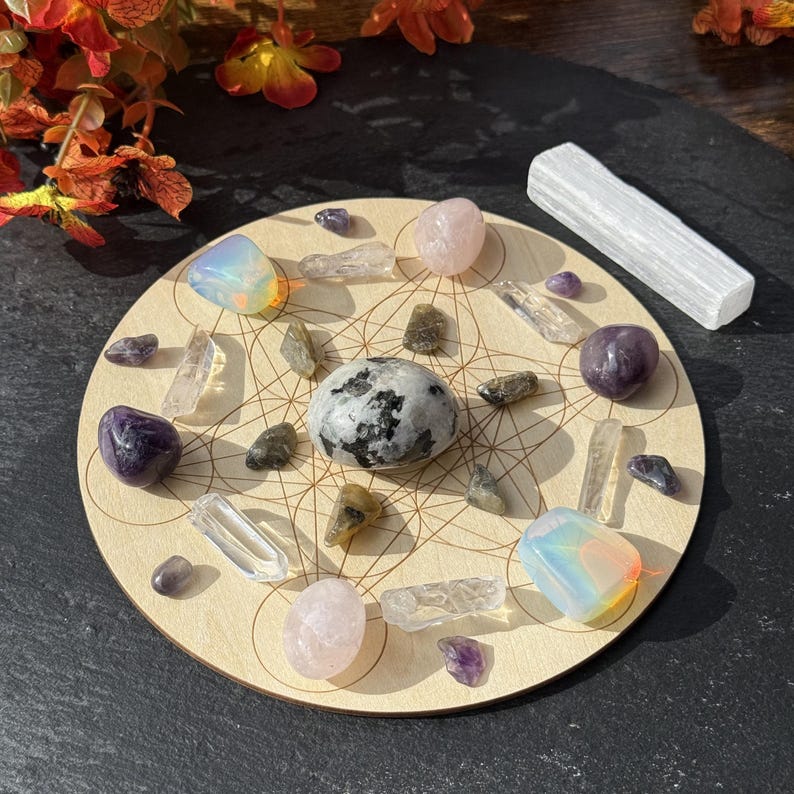 Third Eye Crystal Grid: Moonstone, Amethyst, Quartz, Selenite ...
