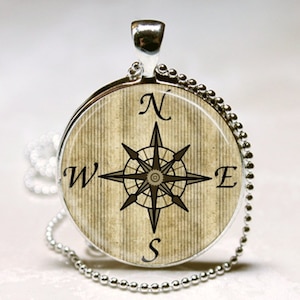 Nautical Jewelry Compass Necklace Windrose Beach Art Pendant in Bronze ...