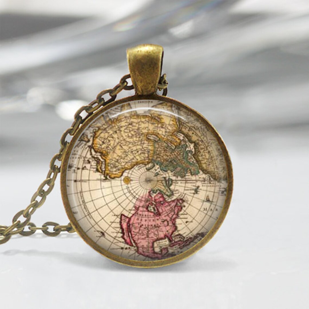 Vintage Map Necklace Globe Jewelry Earth Old World Map Art - Etsy