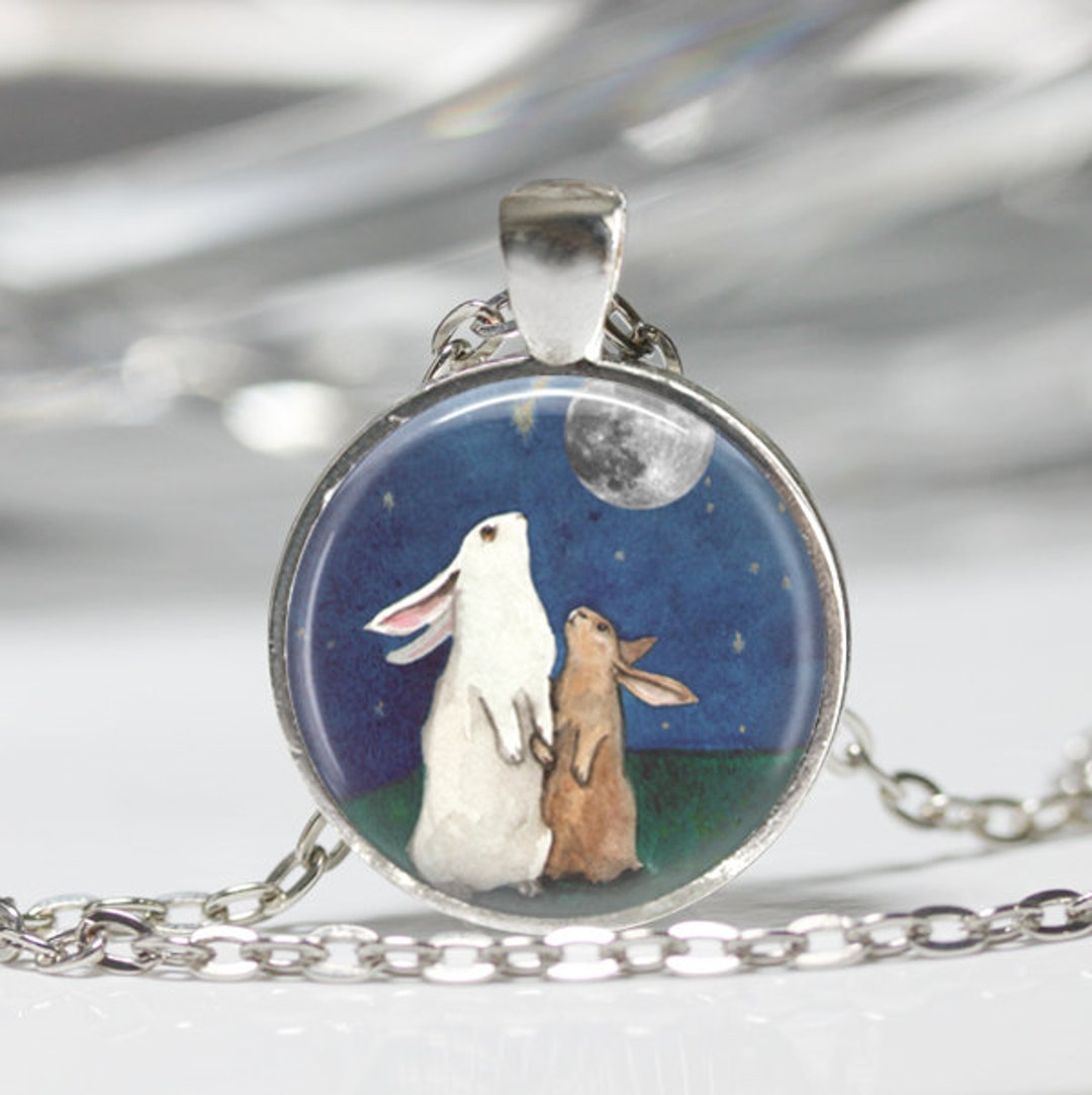 Rabbit Necklace Full Moon Jewelry I Love You to the Moon and Back Art ...