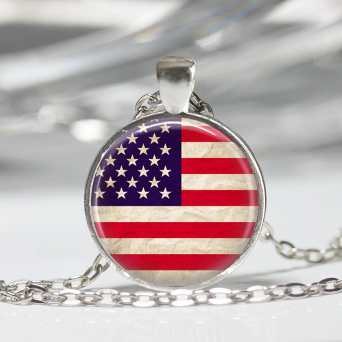 American Flag Necklace Patriotic Jewelry America United States - Etsy